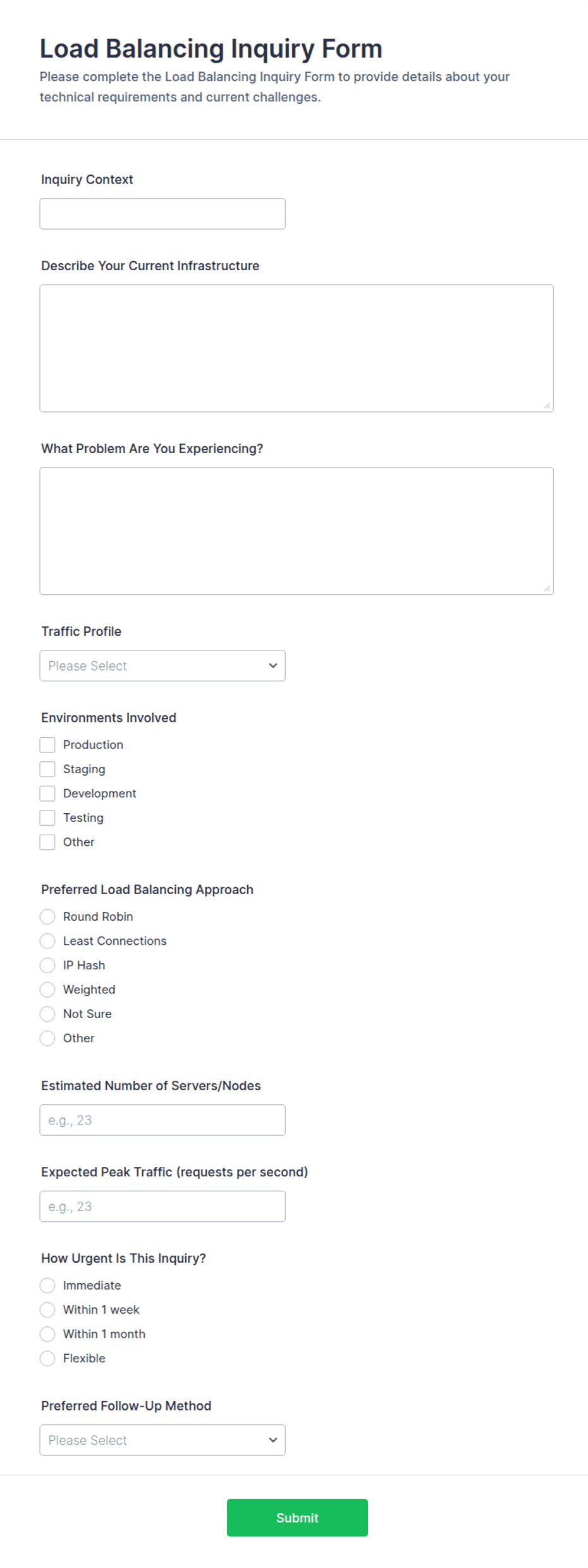 Load Balancing Inquiry Form Template | Jotform