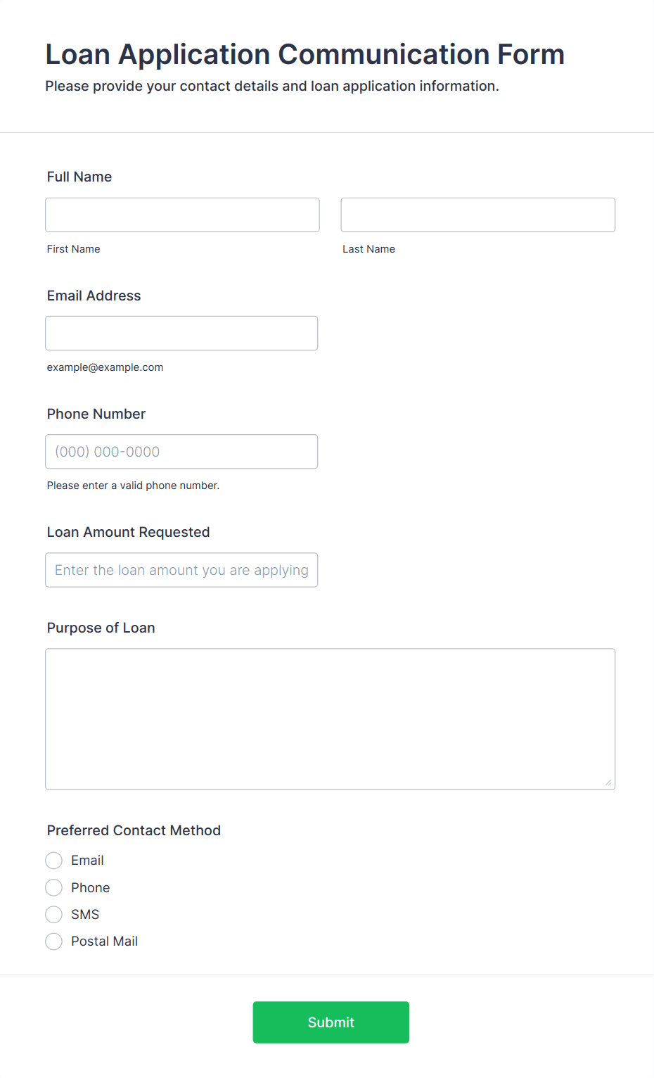 Loan Application Communication Form Template | Jotform