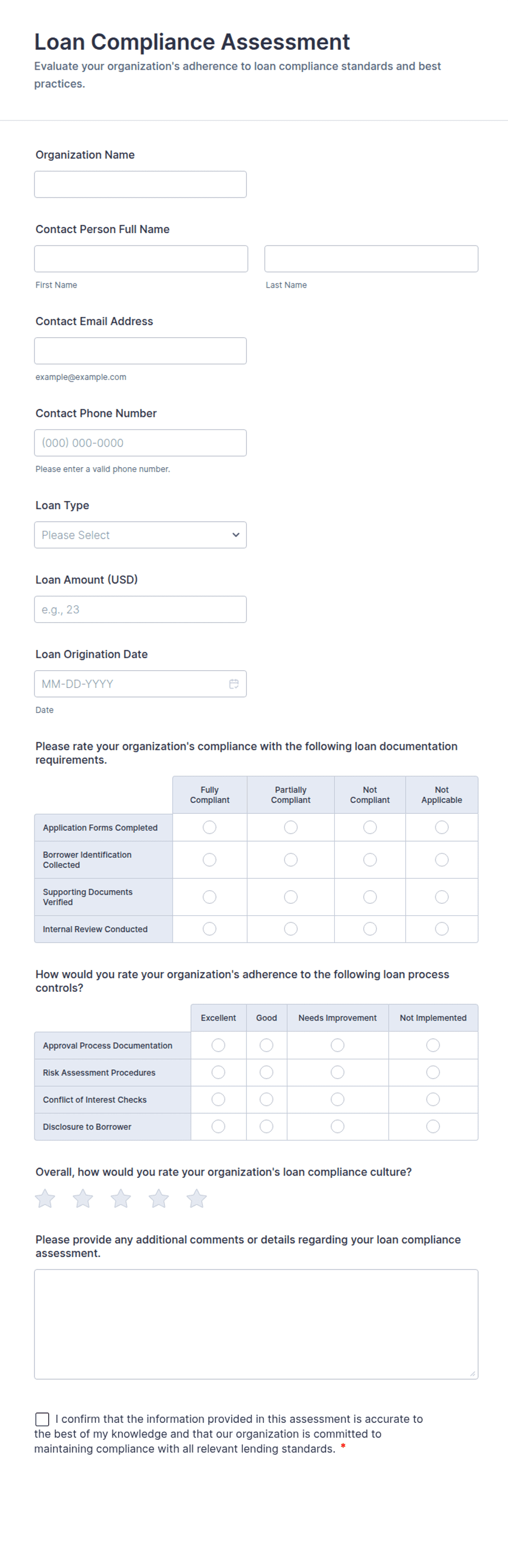 Loan Compliance Assessment Form Template | Jotform