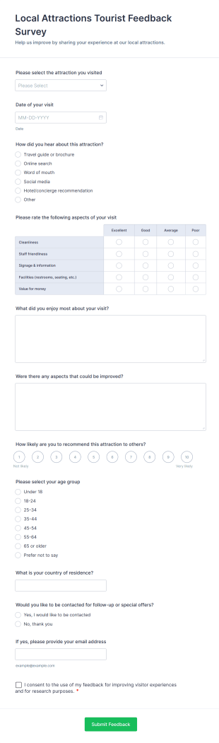 Local Attractions Tourist Feedback Survey Form Template | Jotform