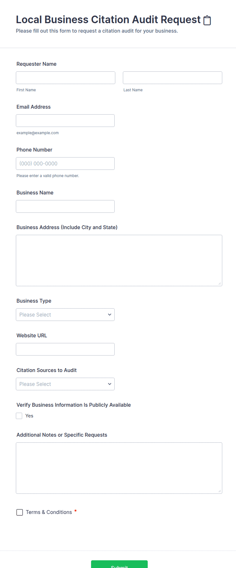 Local Business Citation Audit Request 📋 Form Template | Jotform