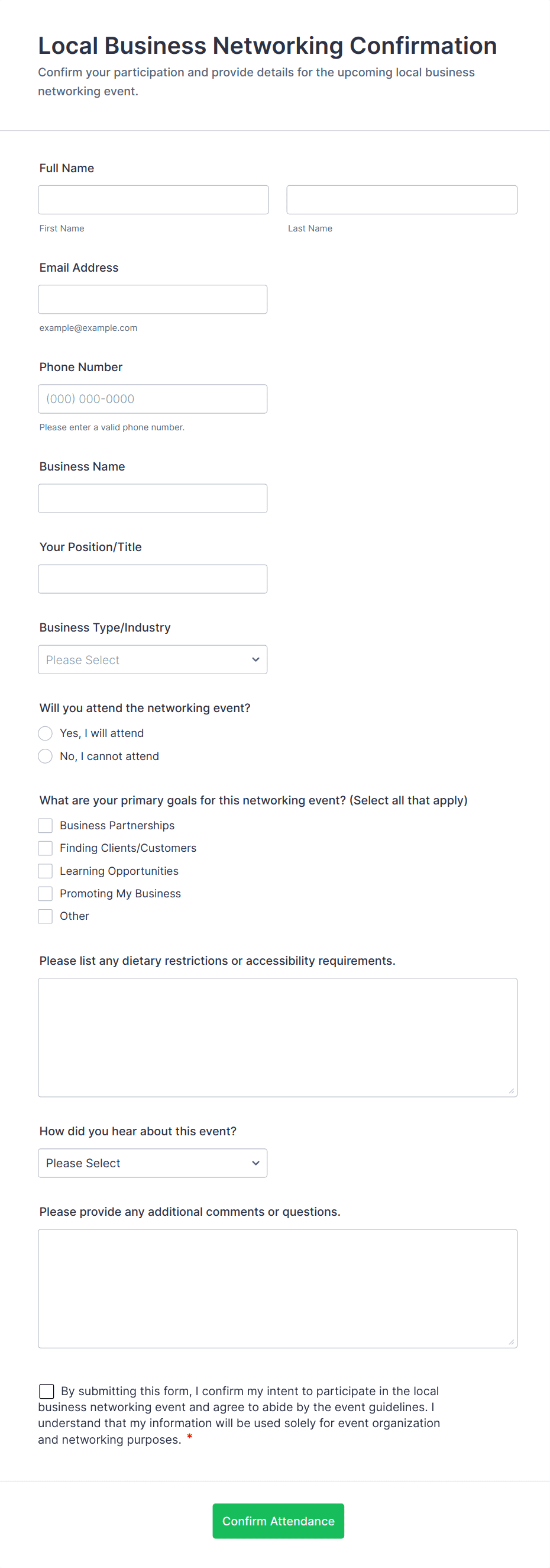 Local Business Networking Confirmation Form Template | Jotform