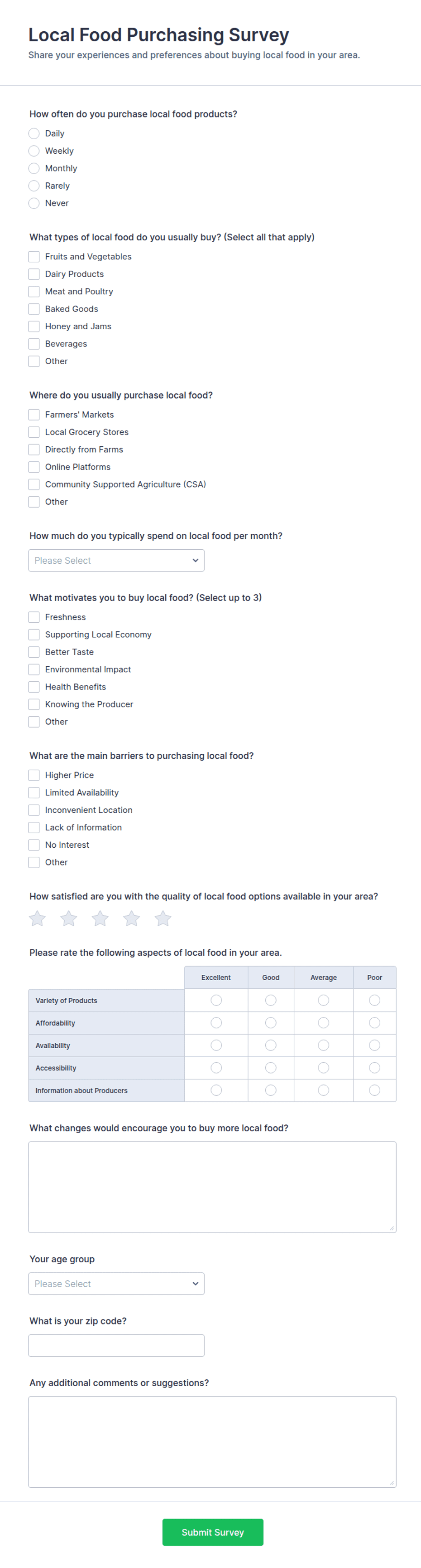 Local Food Purchasing Survey Form Template | Jotform
