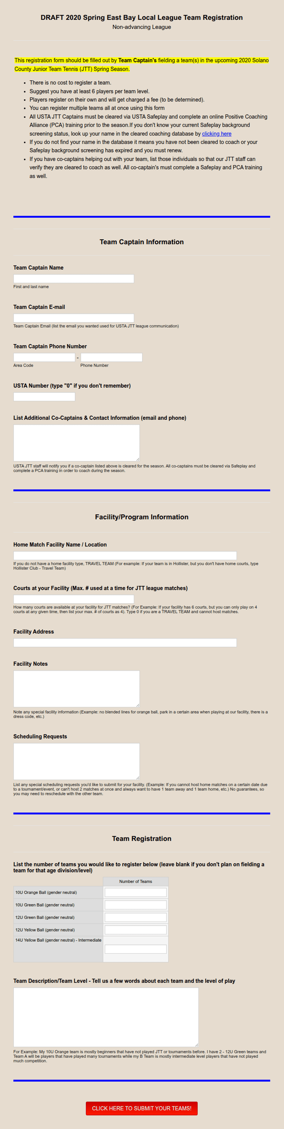 Local League Team Registration Form Template | Jotform