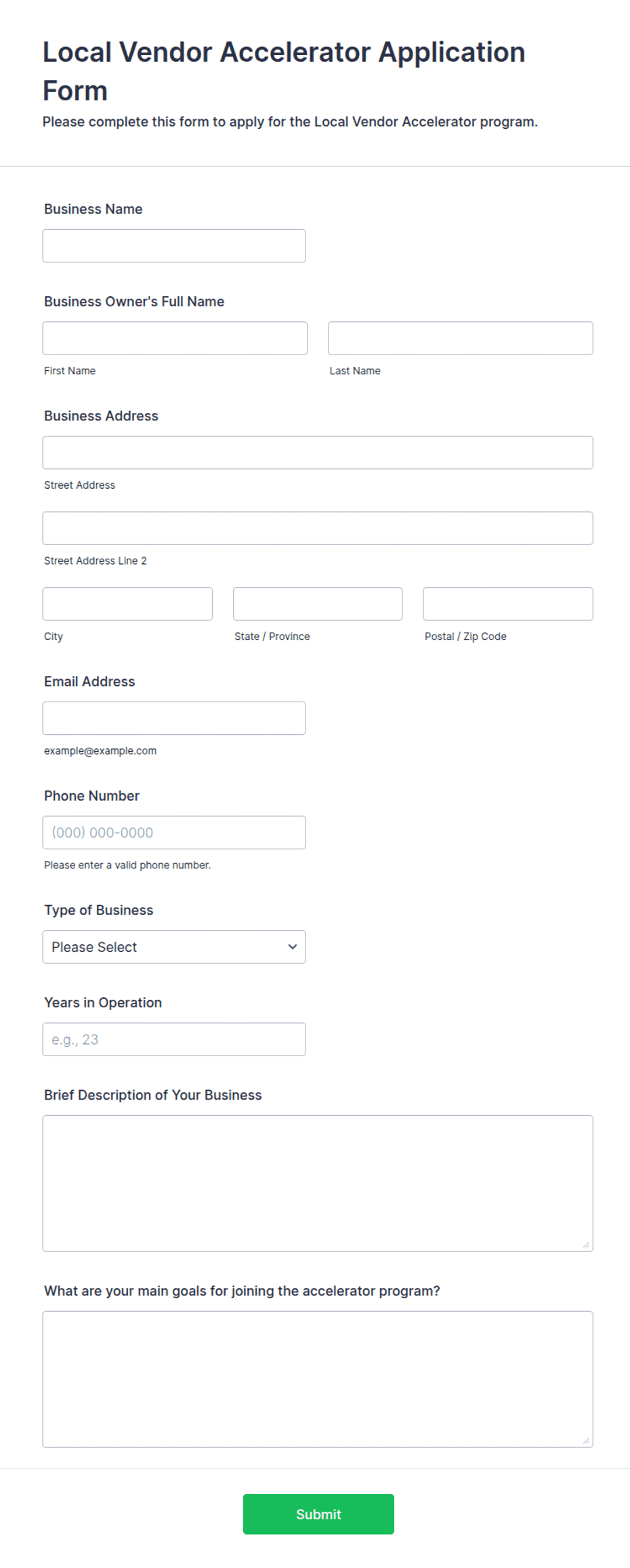 Local Vendor Accelerator Application Form Template | Jotform