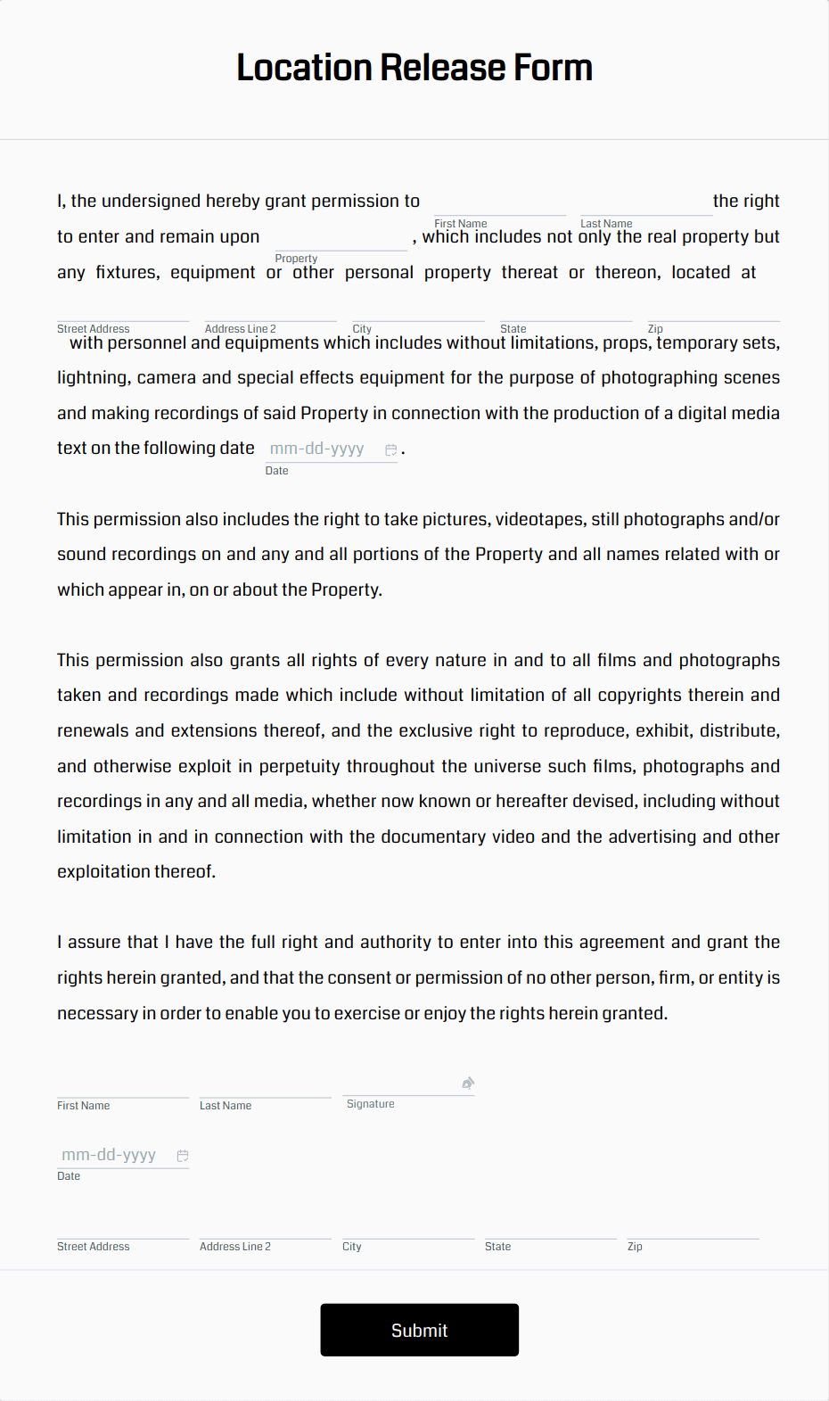 Location Release Form Template | Jotform