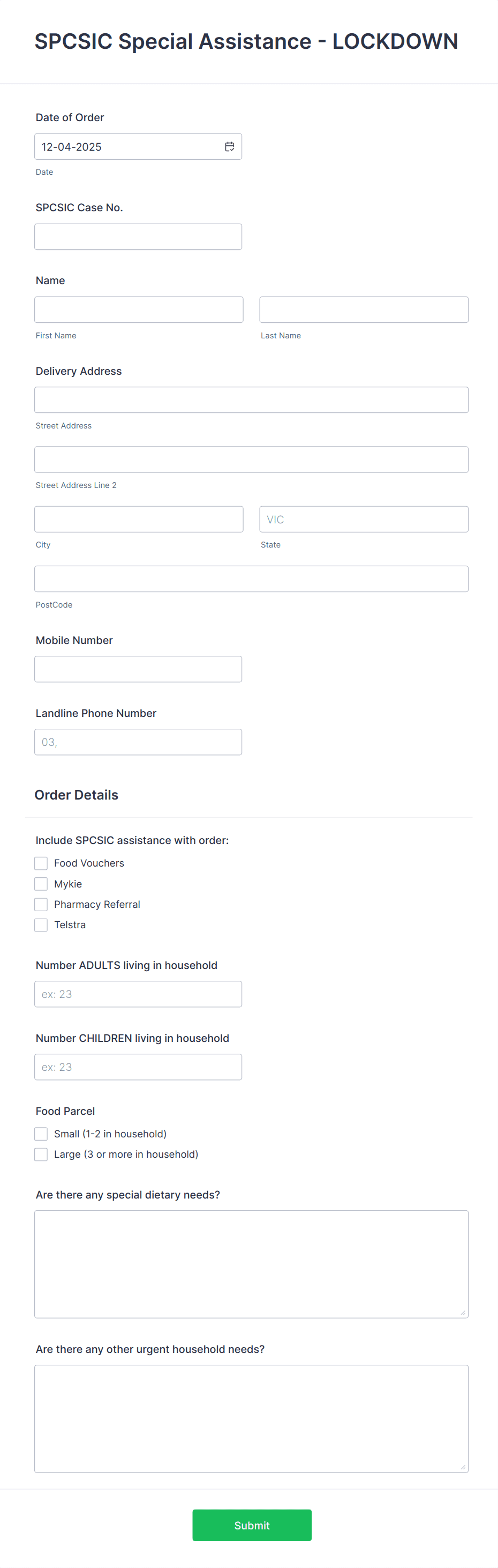Lockdown Special Assistance Application Form Template | Jotform