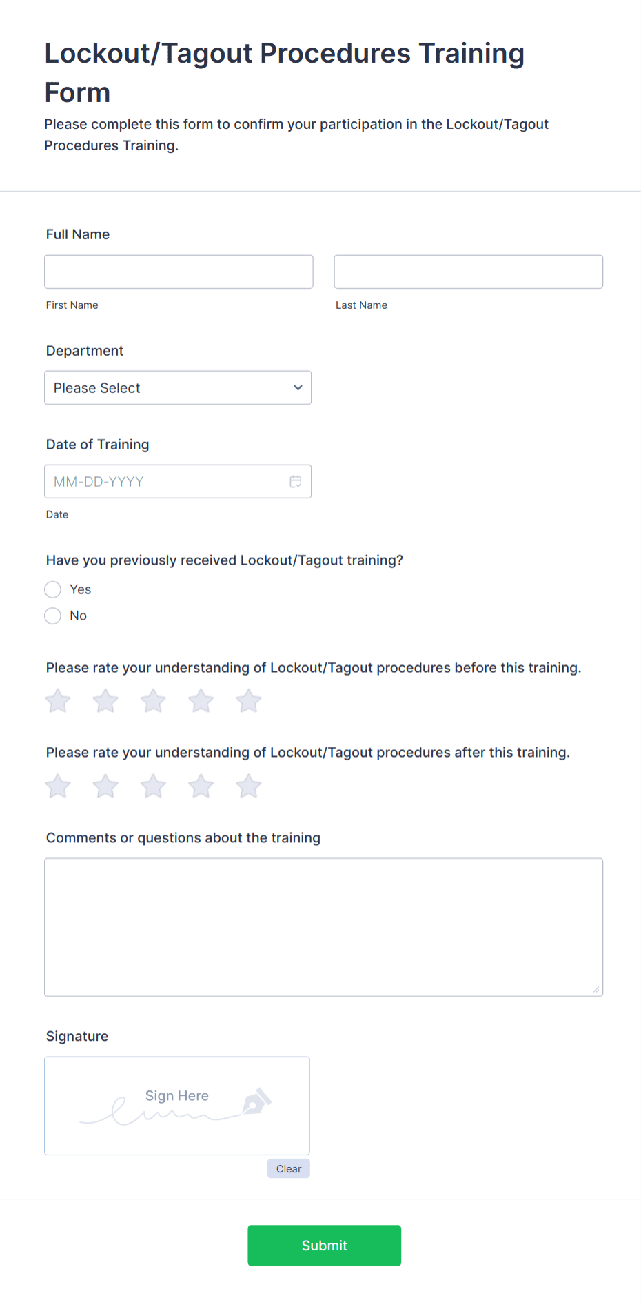 Lockout/Tagout Procedures Training Form Template | Jotform