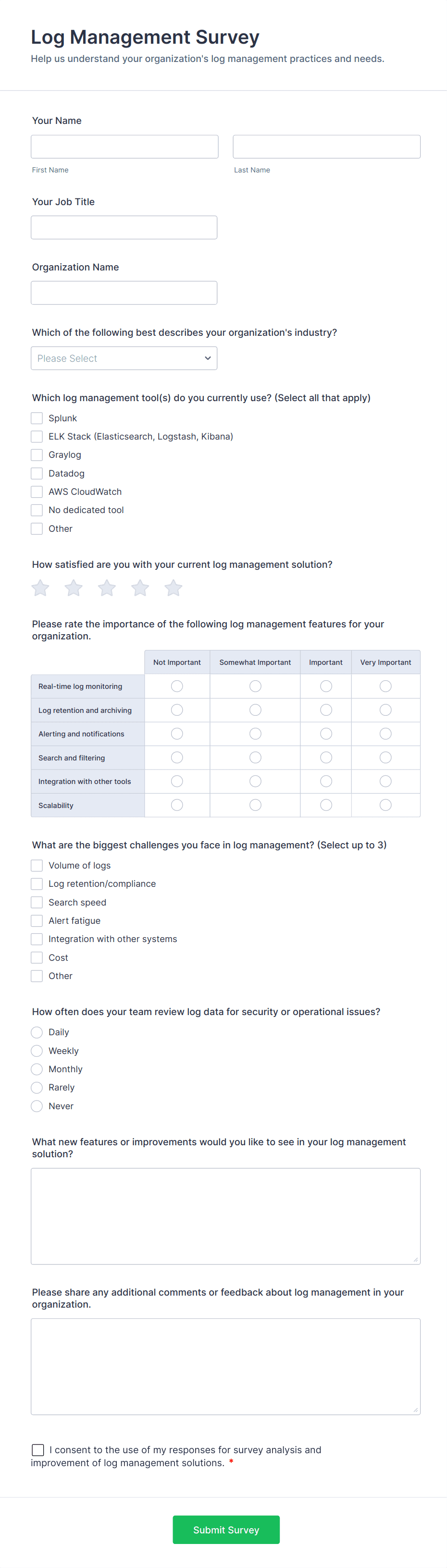 Log Management Survey Form Template | Jotform