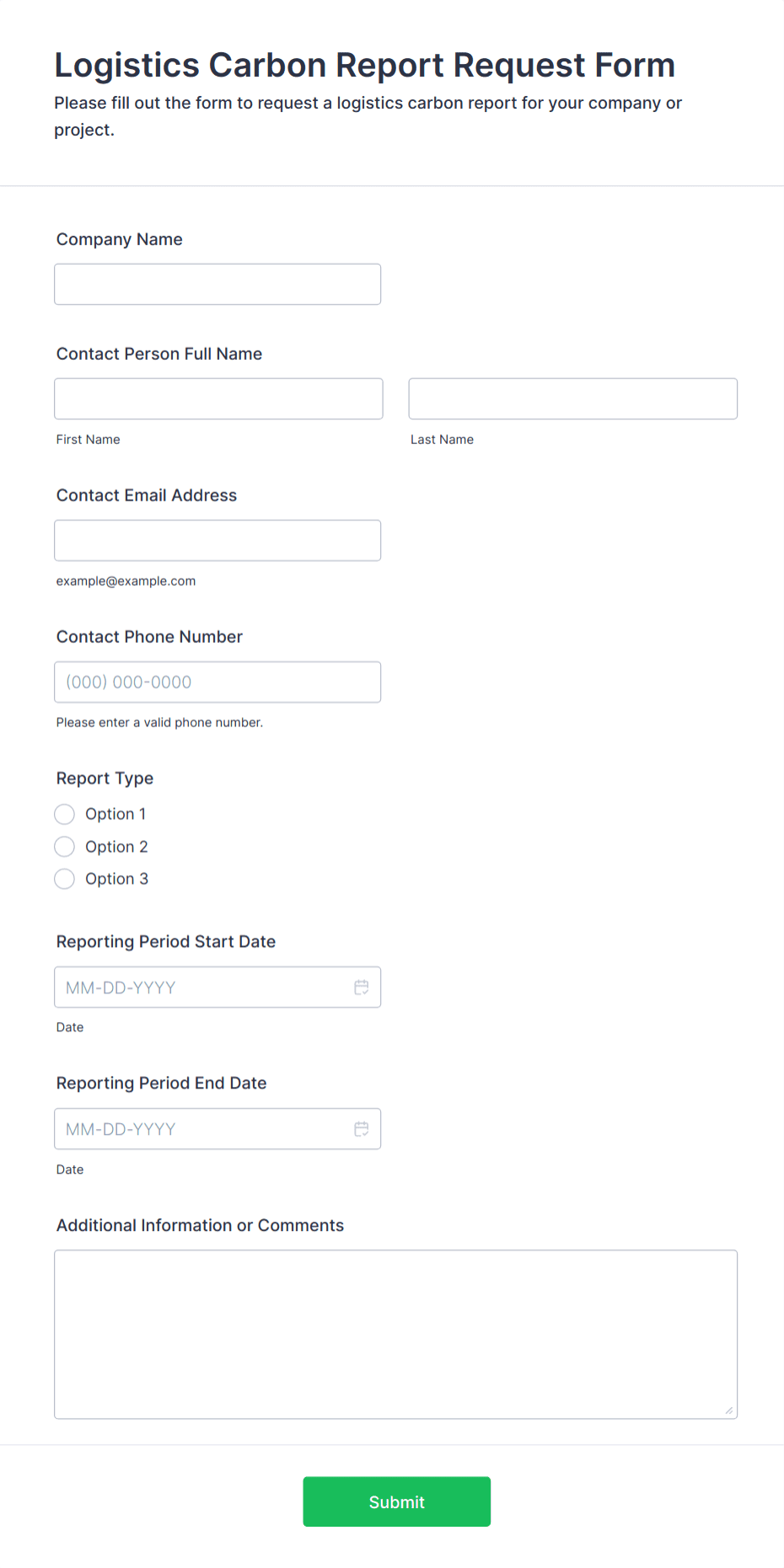 Logistics Carbon Report Request Form Template | Jotform