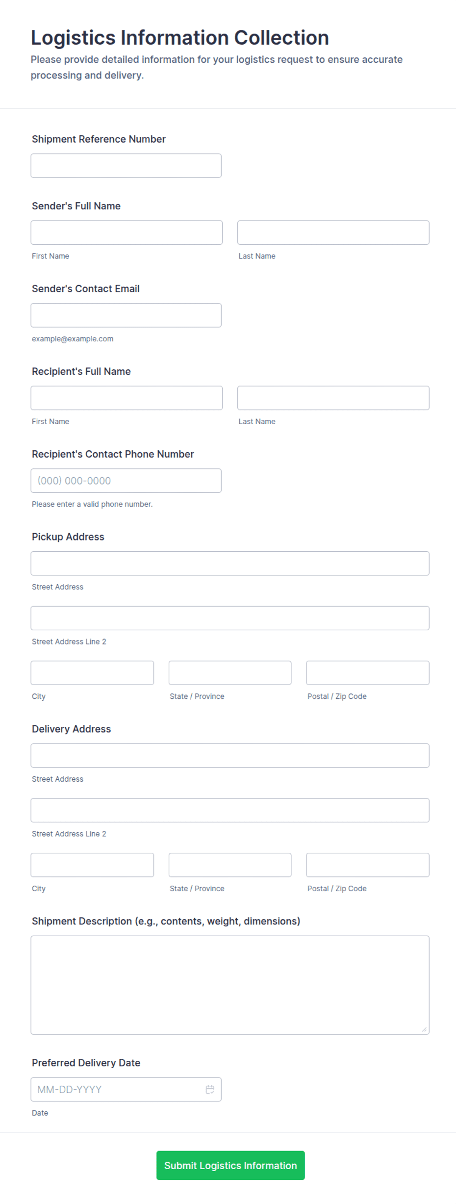 Logistics Information Collection Form Template | Jotform