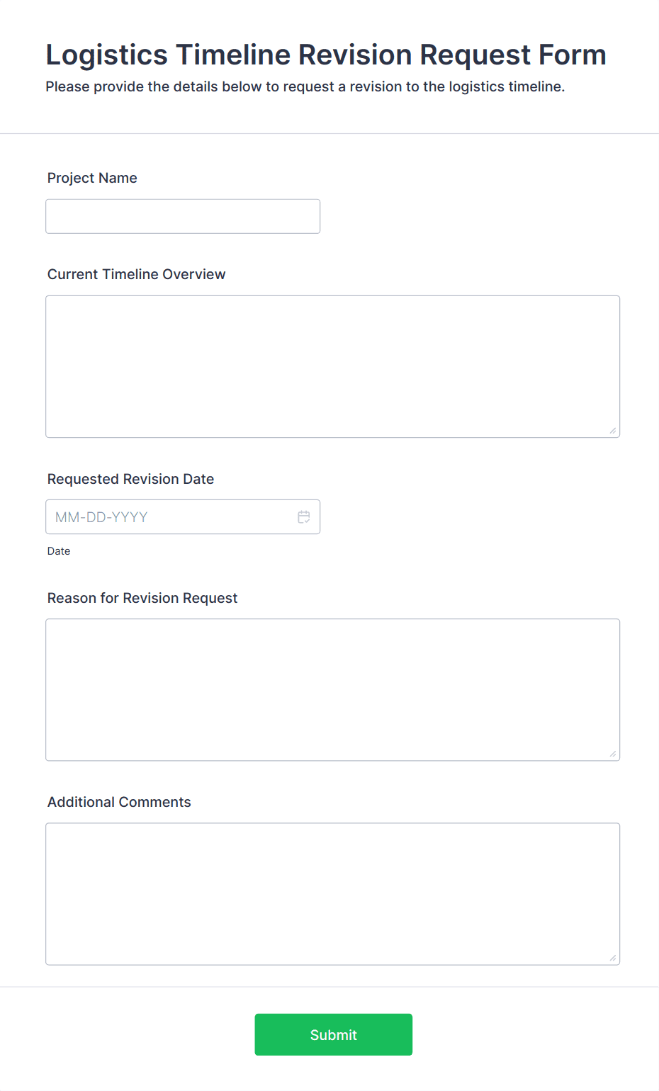 Logistics Timeline Revision Request Form Template | Jotform