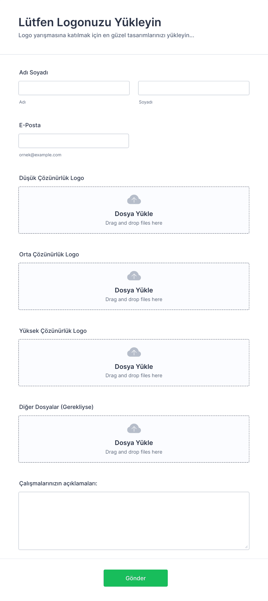 Logo Yarışması Dosya Yükleme Formu Örneği | Jotform