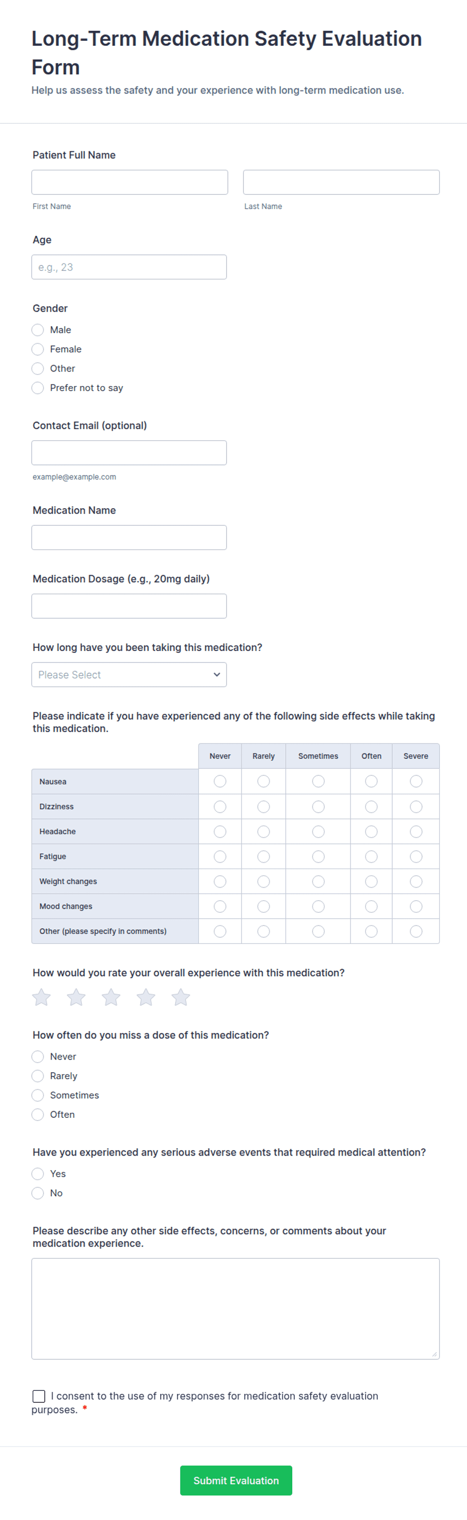 Long-Term Medication Safety Evaluation Form Template | Jotform