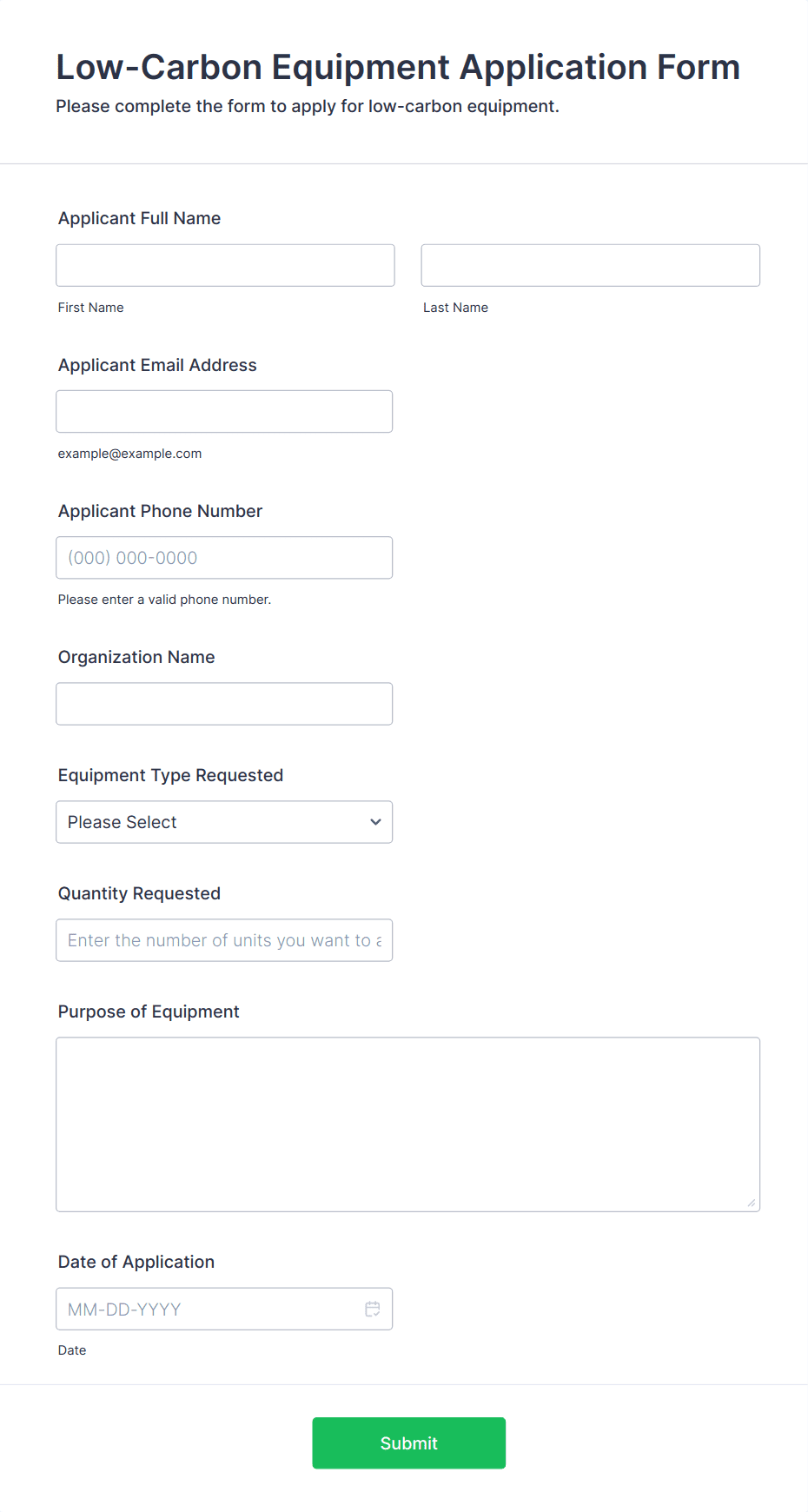 Low-Carbon Equipment Application Form Template | Jotform