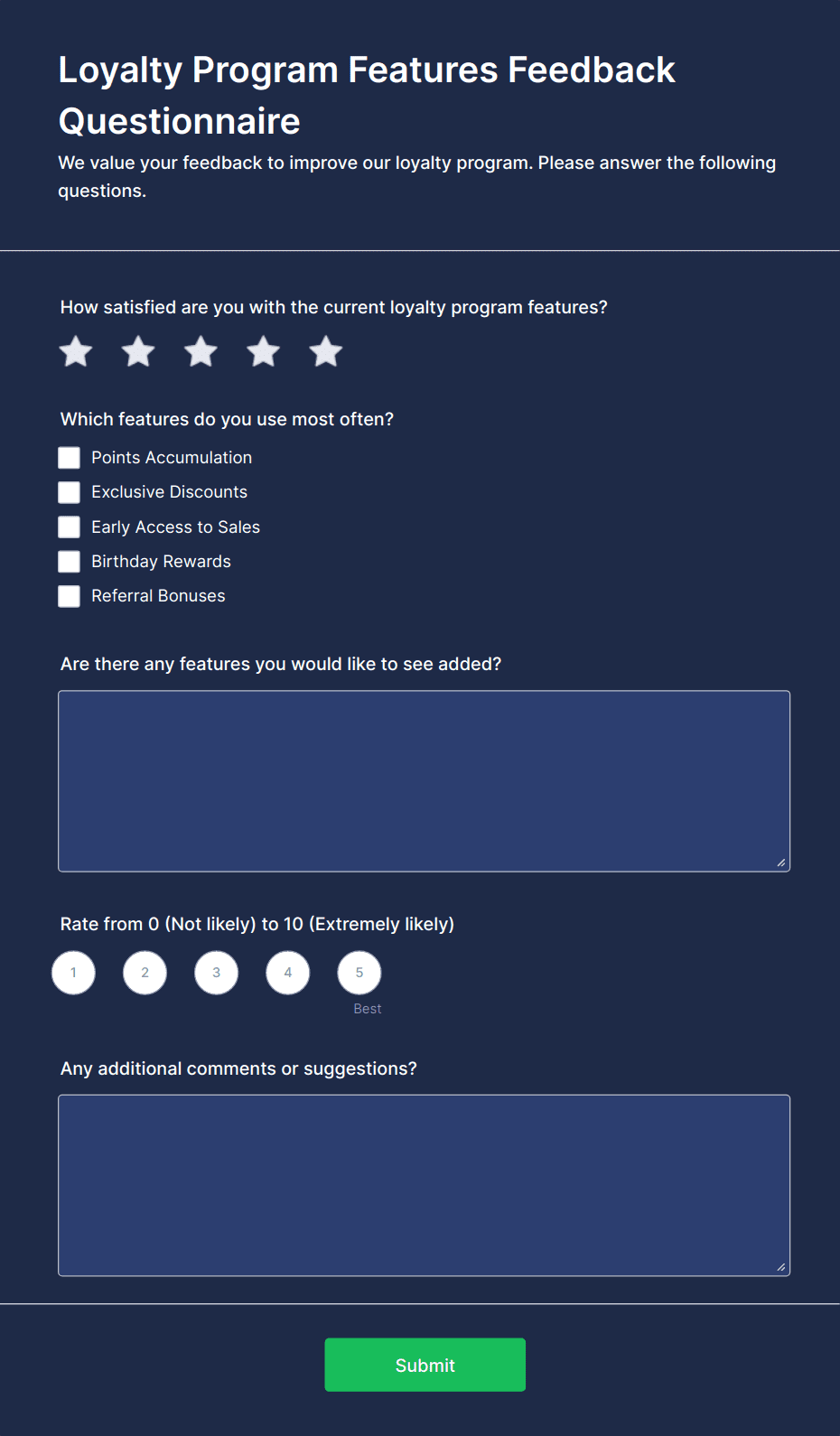 Loyalty Program Features Feedback Questionnaire Form Template | Jotform