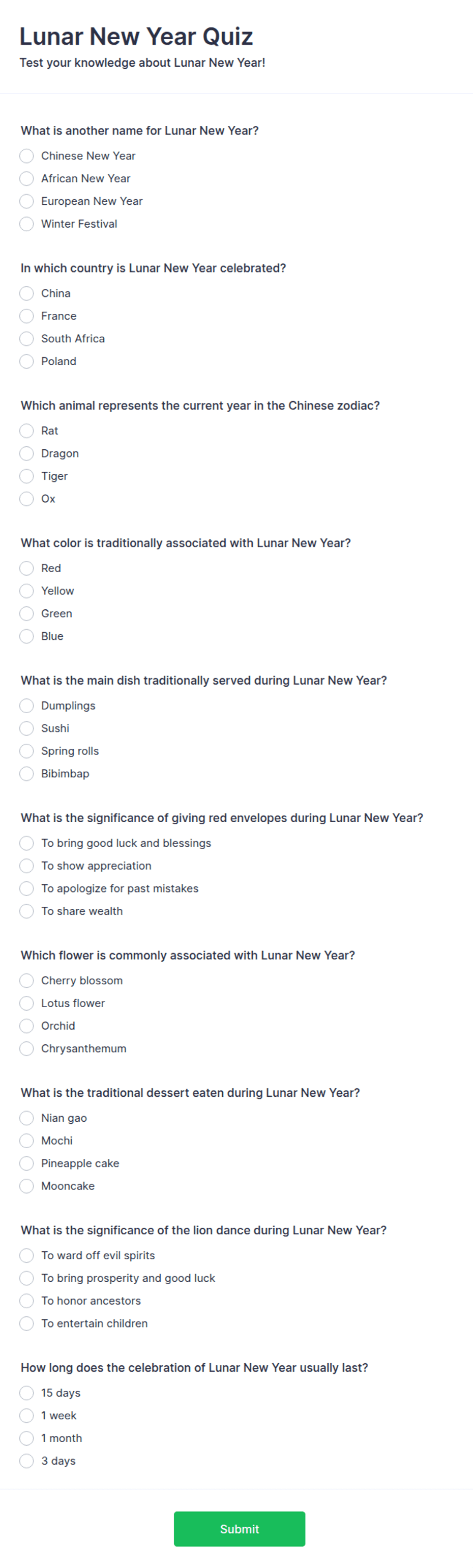 Lunar New Year Quiz Form Template | Jotform