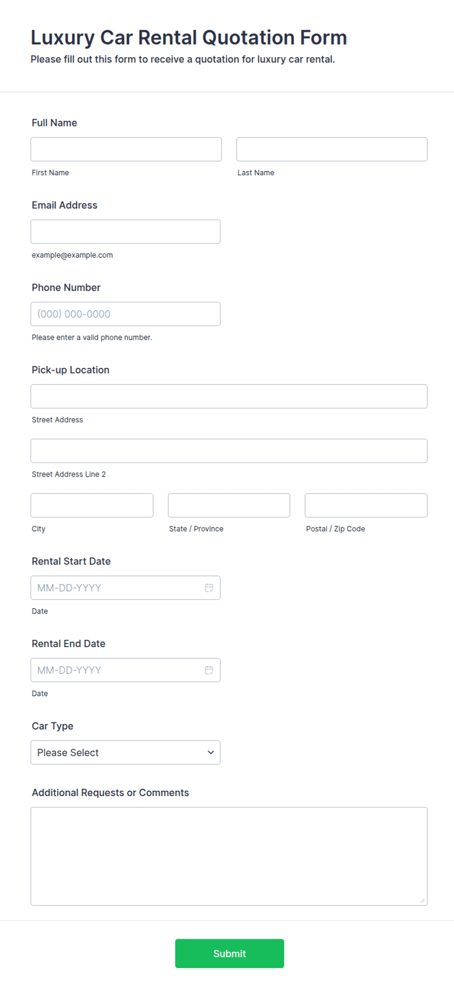 Luxury Car Rental Quotation Form Template | Jotform
