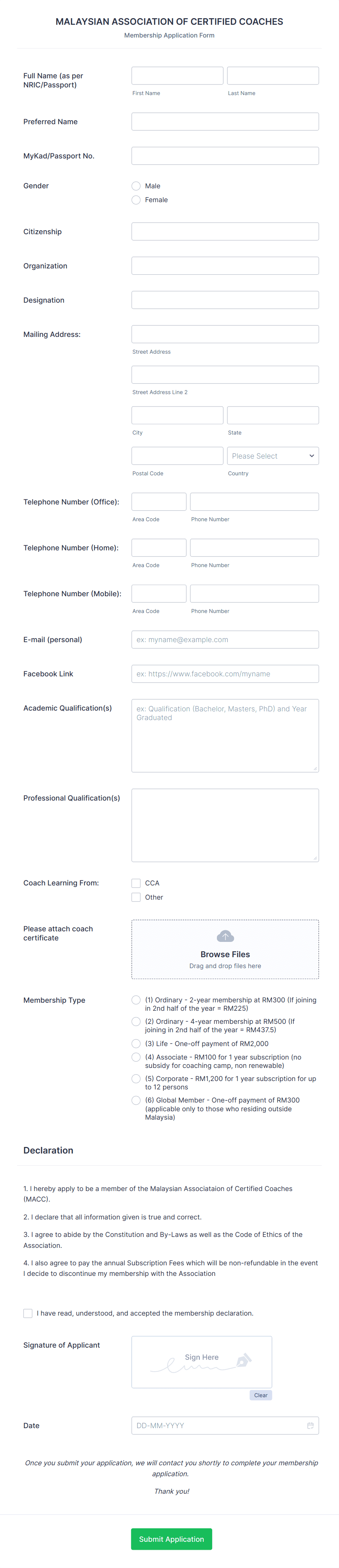 MACC New Membership Registration Form Template | Jotform