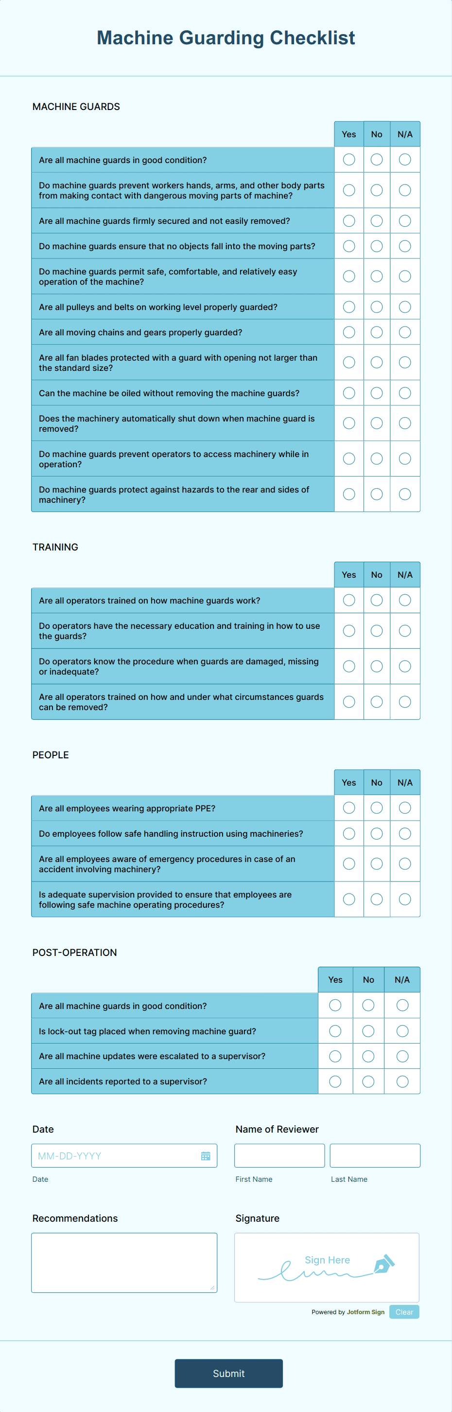 Machine Guarding Checklist Form Template | Jotform