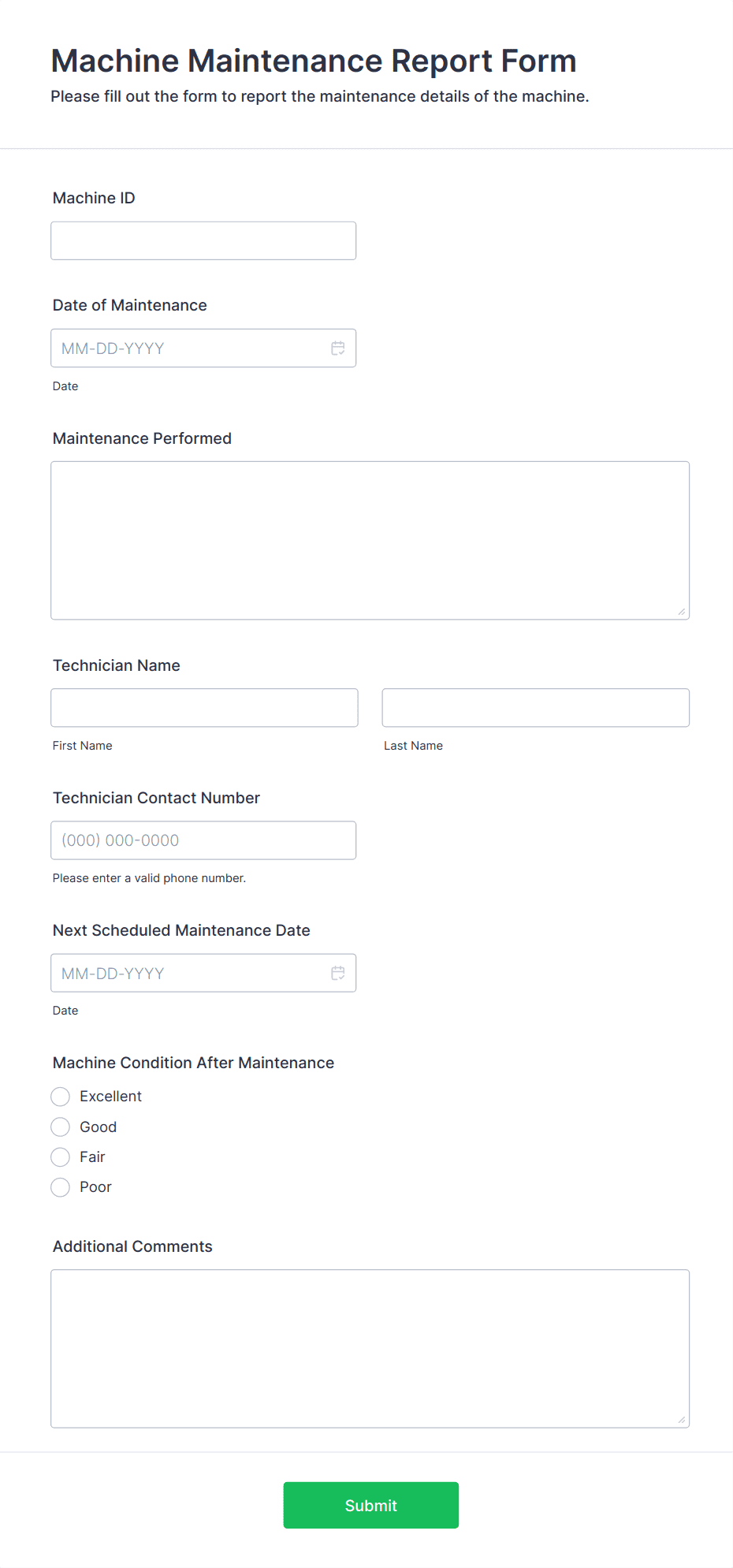 Machine Maintenance Report Form Template | Jotform