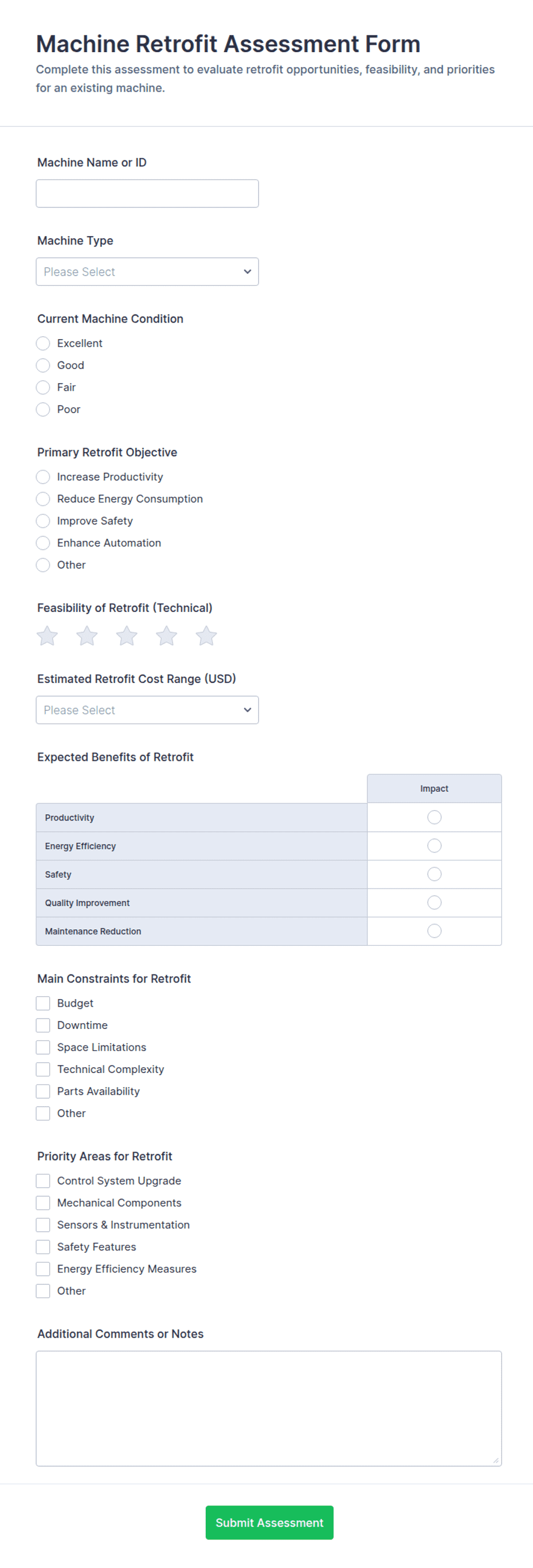 Machine Retrofit Assessment Form Template | Jotform