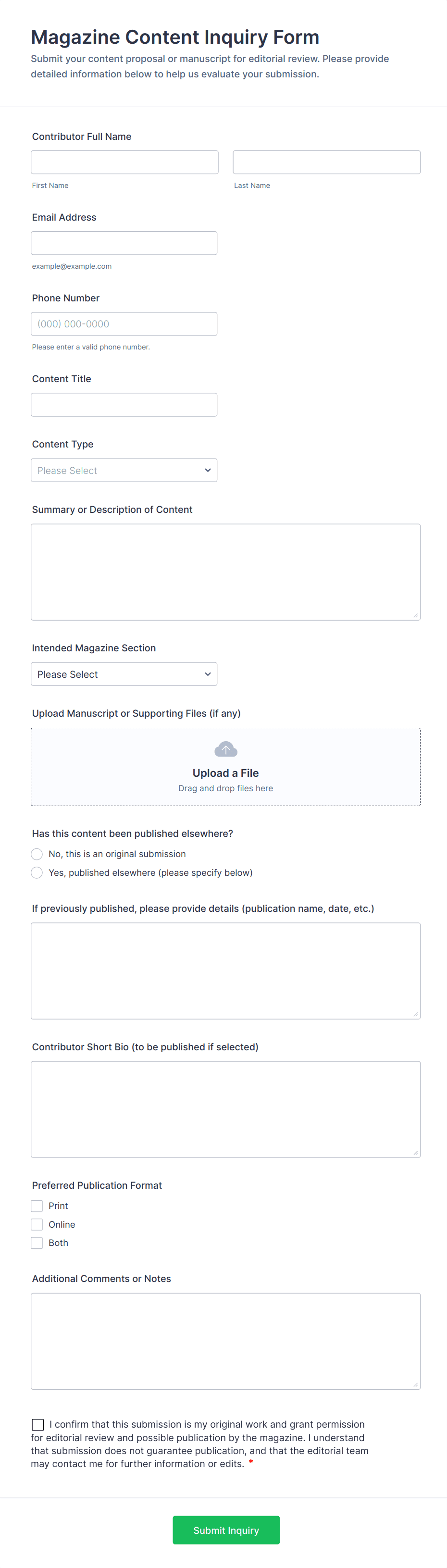 Magazine Content Inquiry Form Template | Jotform