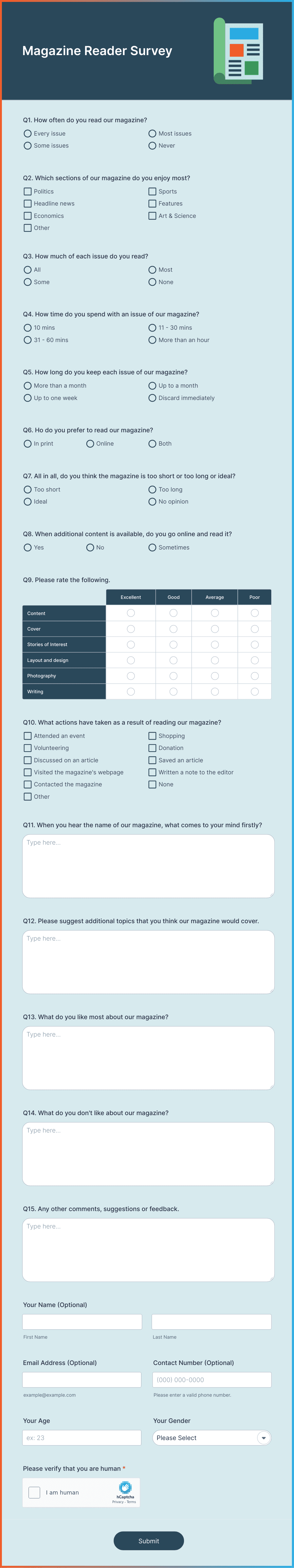 Magazine Reader Survey Form Template | Jotform