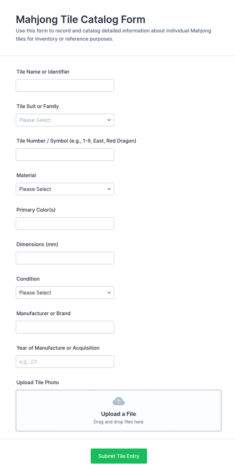 Mahjong Tile Catalog Form Template | Jotform