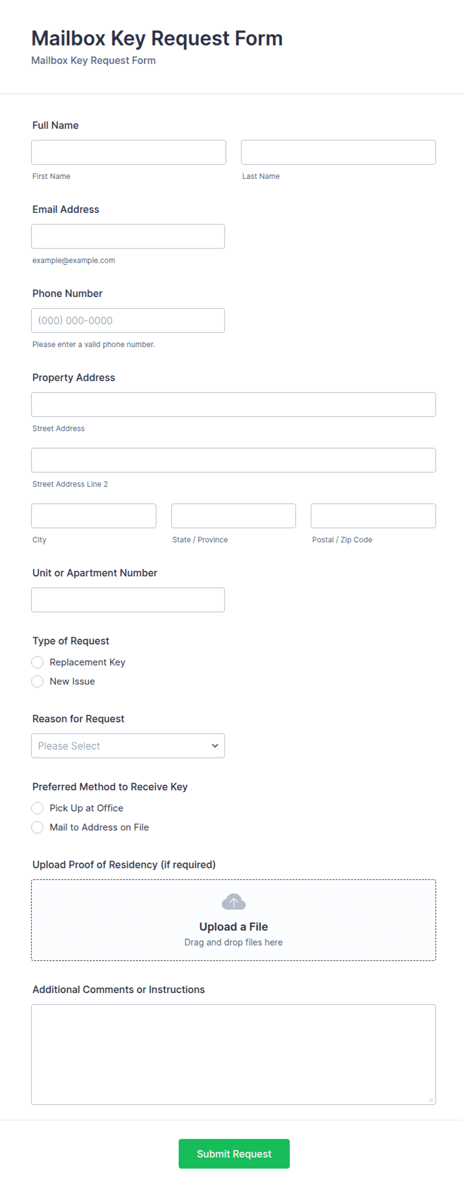 Mailbox Key Request Form Template | Jotform