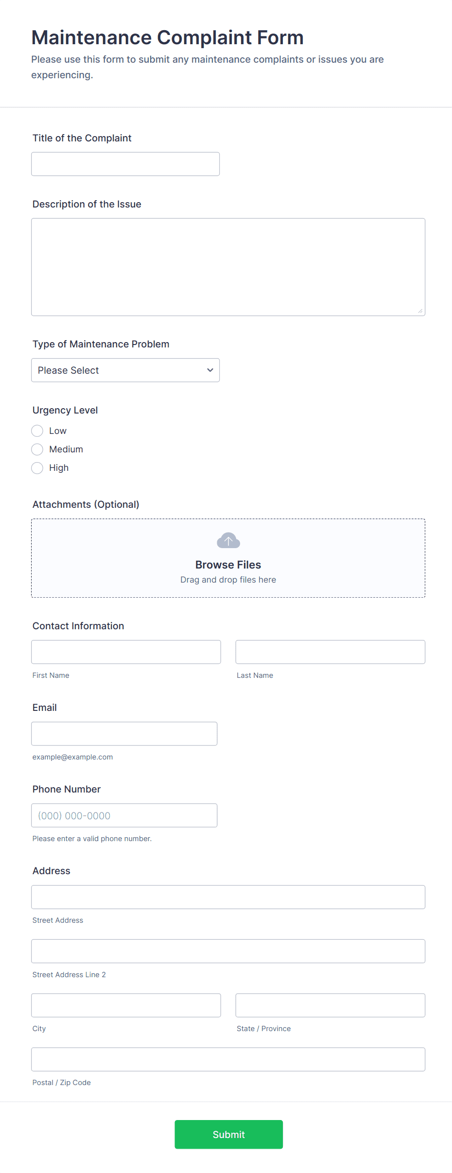 Maintenance Complaint Form Template | Jotform