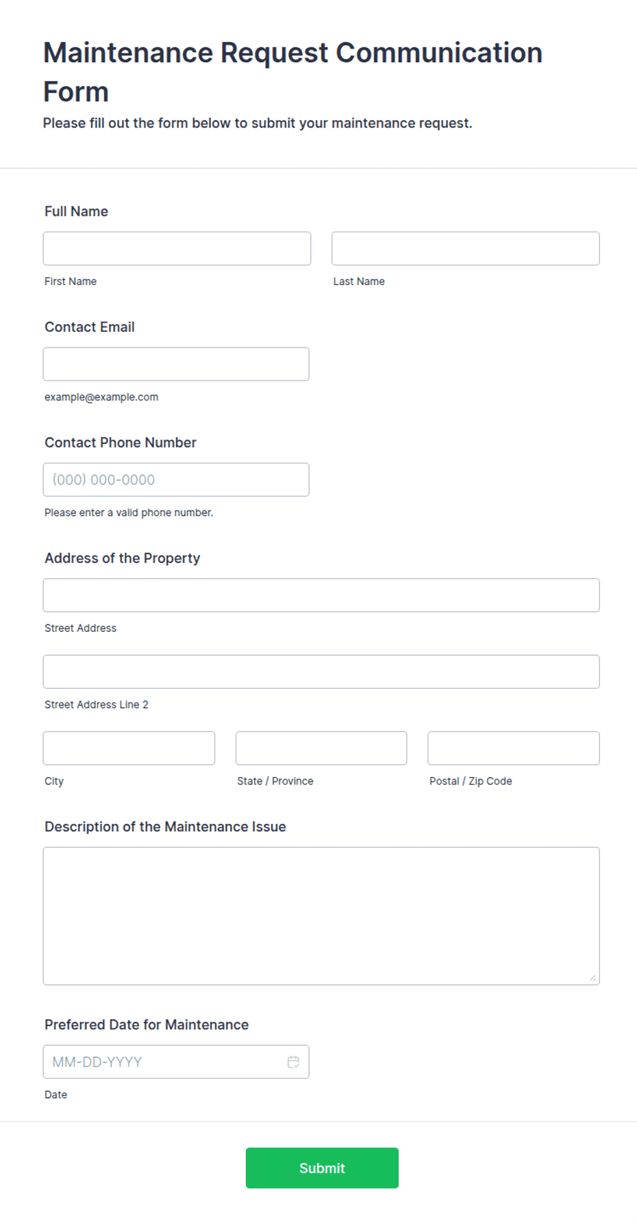 Maintenance Request Communication Form Template | Jotform