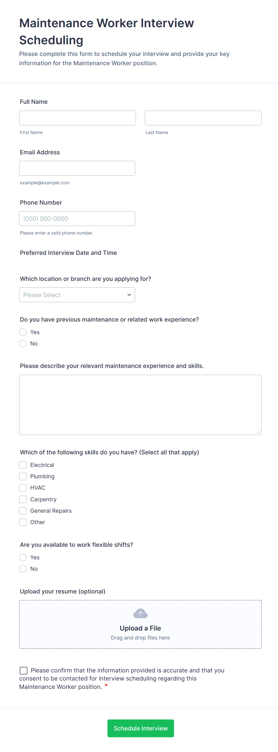 Maintenance Worker Interview Scheduling Form Template | Jotform