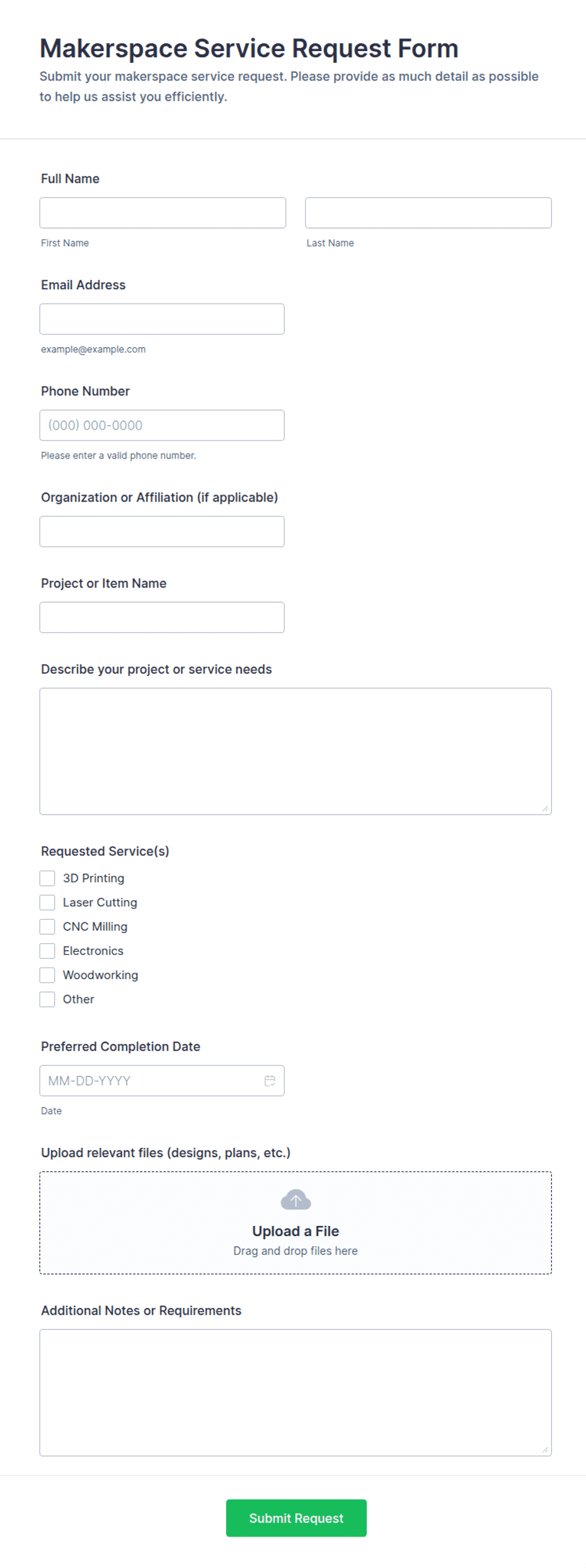 Makerspace Service Request Form Template | Jotform