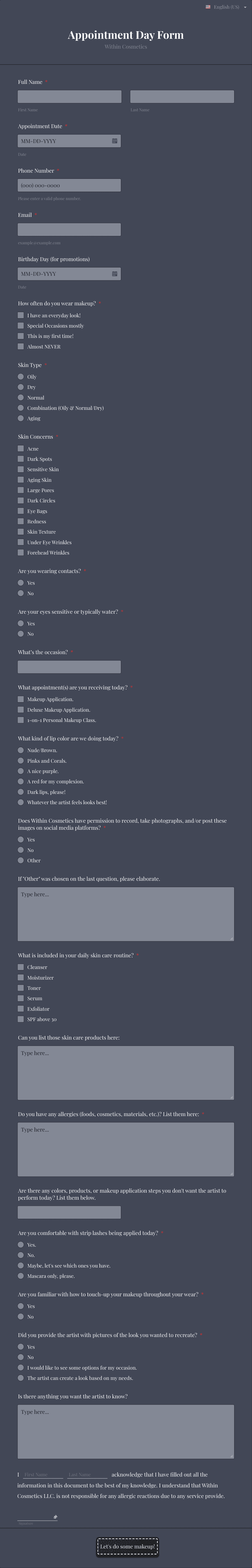 Makeup Intake Form Template | Jotform