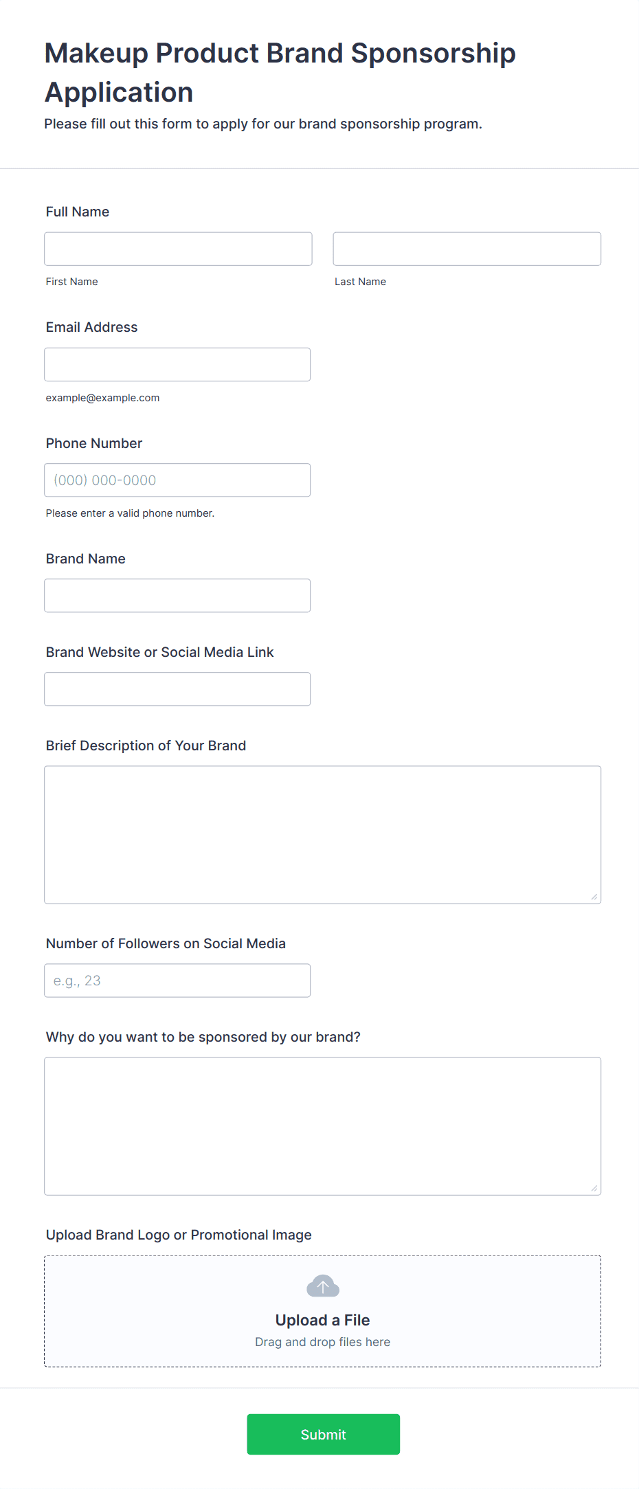 Makeup Product Brand Sponsorship Application Form Template | Jotform
