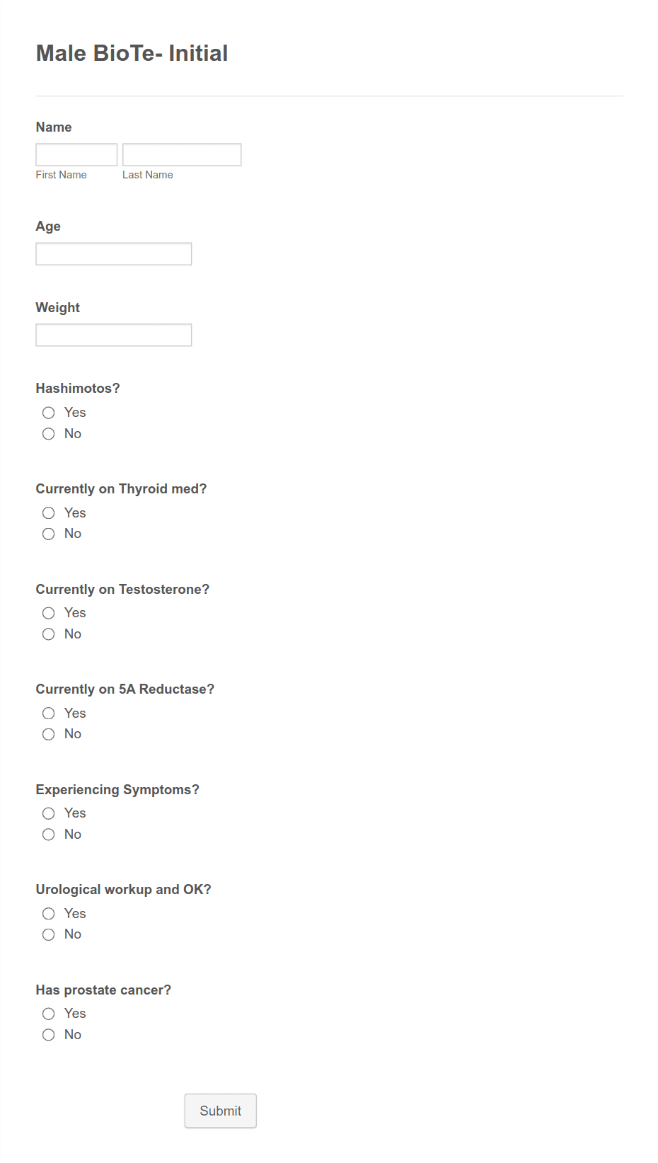 Male BioTe Questionnaire Form Template | Jotform