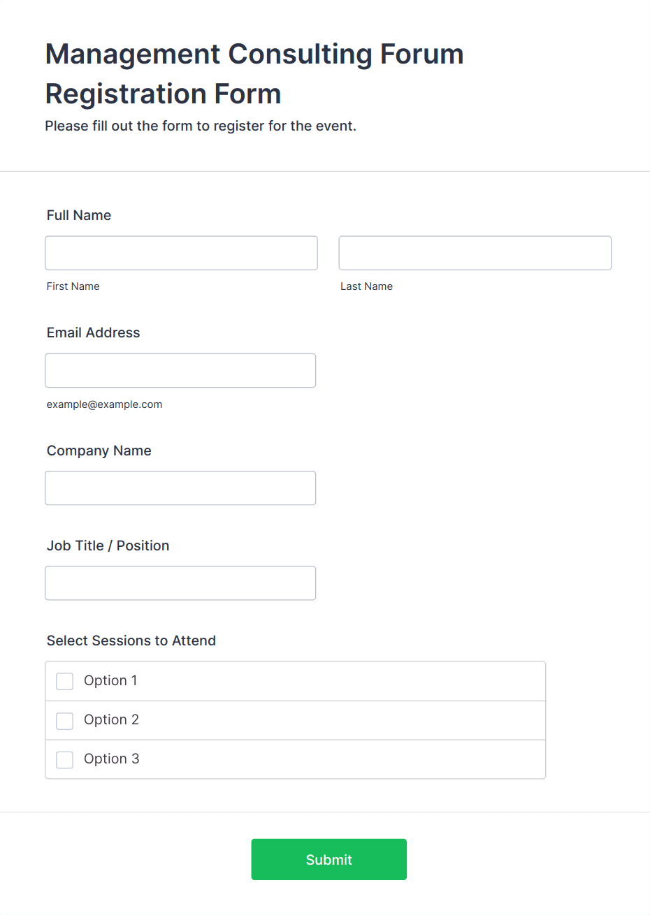 Management Consulting Forum Registration Form Template | Jotform