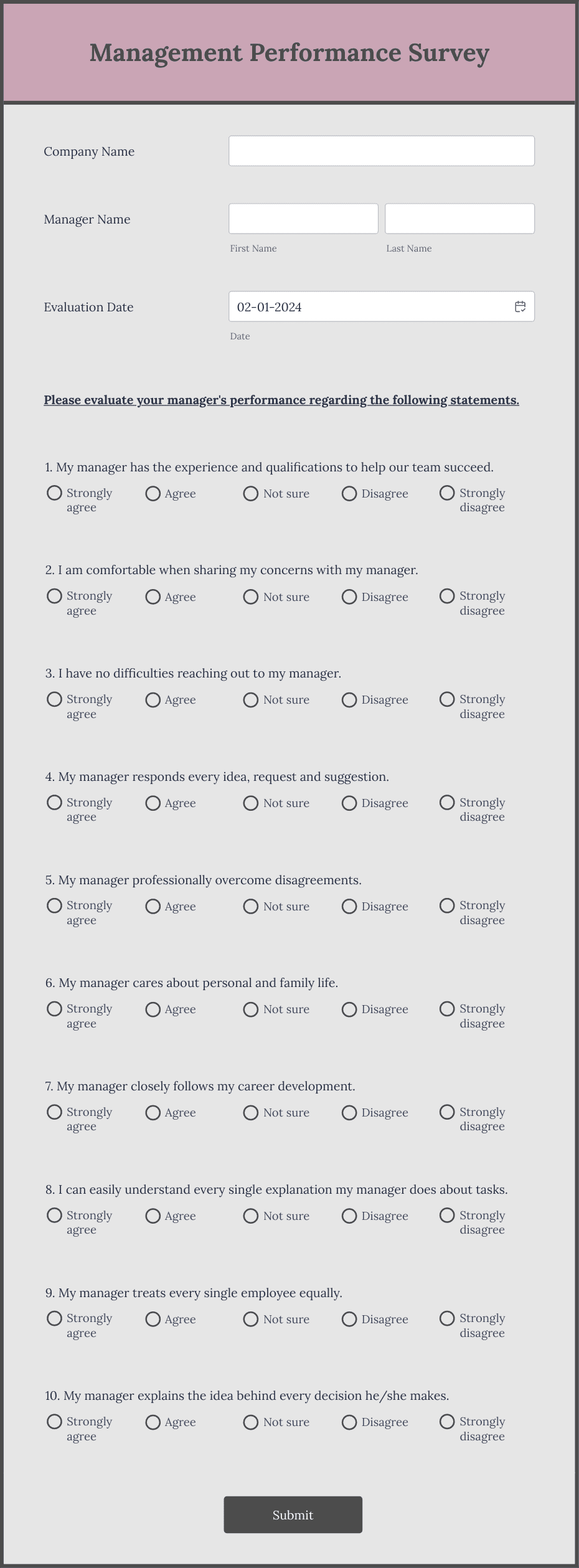 Management Performance Survey Form Template | Jotform