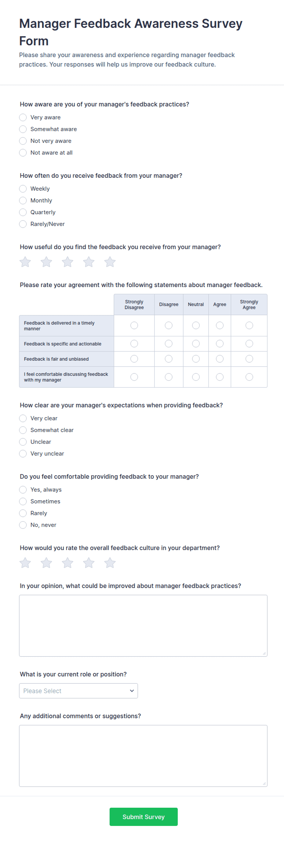 Manager Feedback Awareness Survey Form Template | Jotform