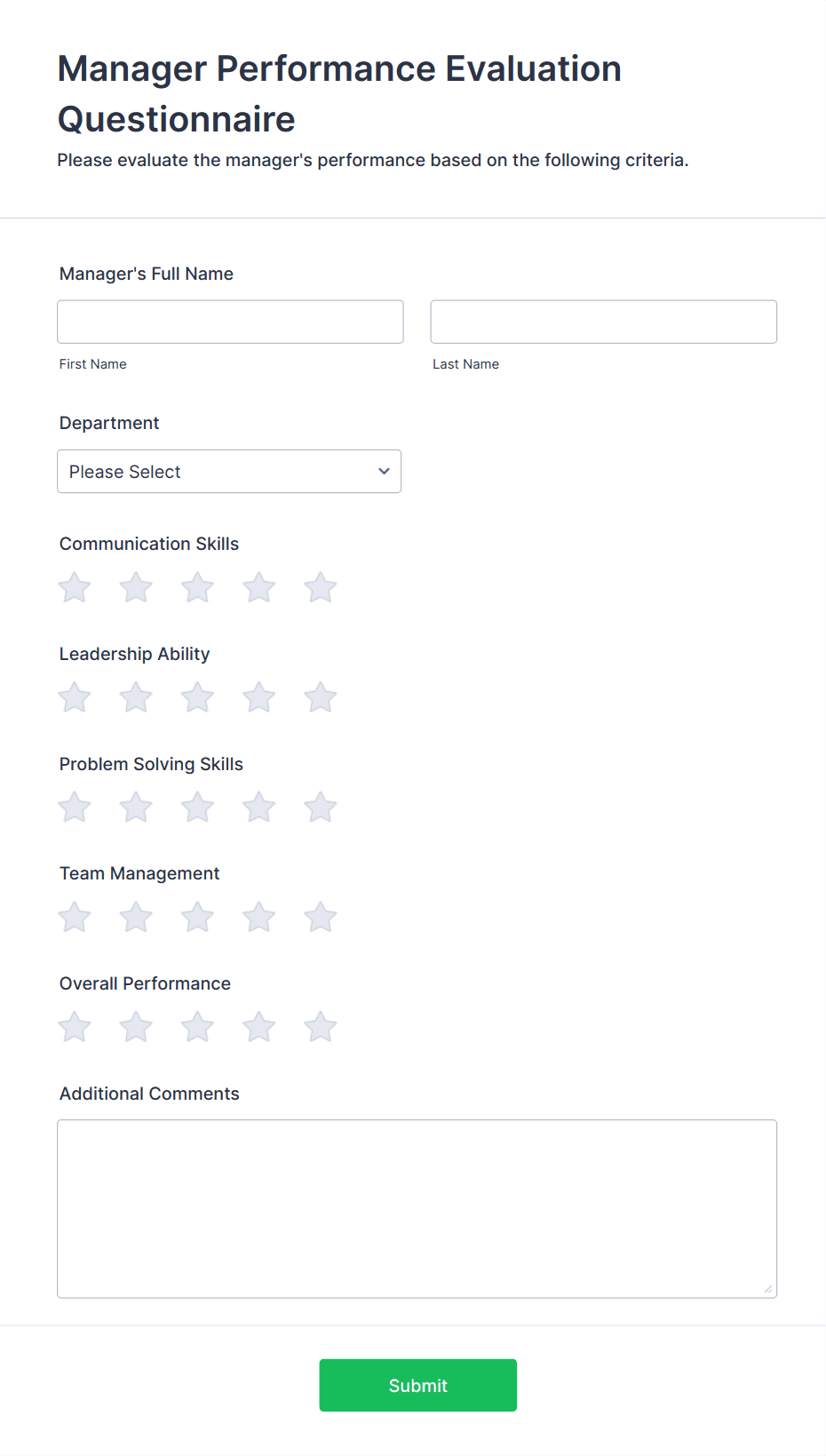 Manager Performance Evaluation Questionnaire Form Template | Jotform