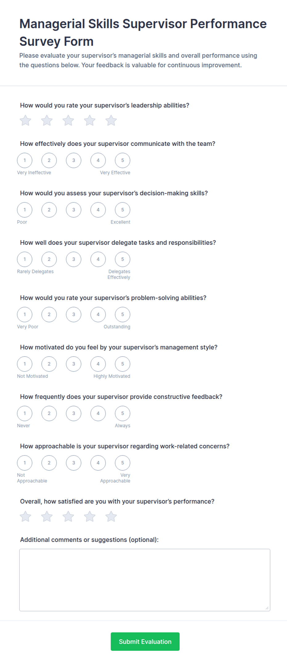 Managerial Skills Supervisor Performance Survey Form Template | Jotform