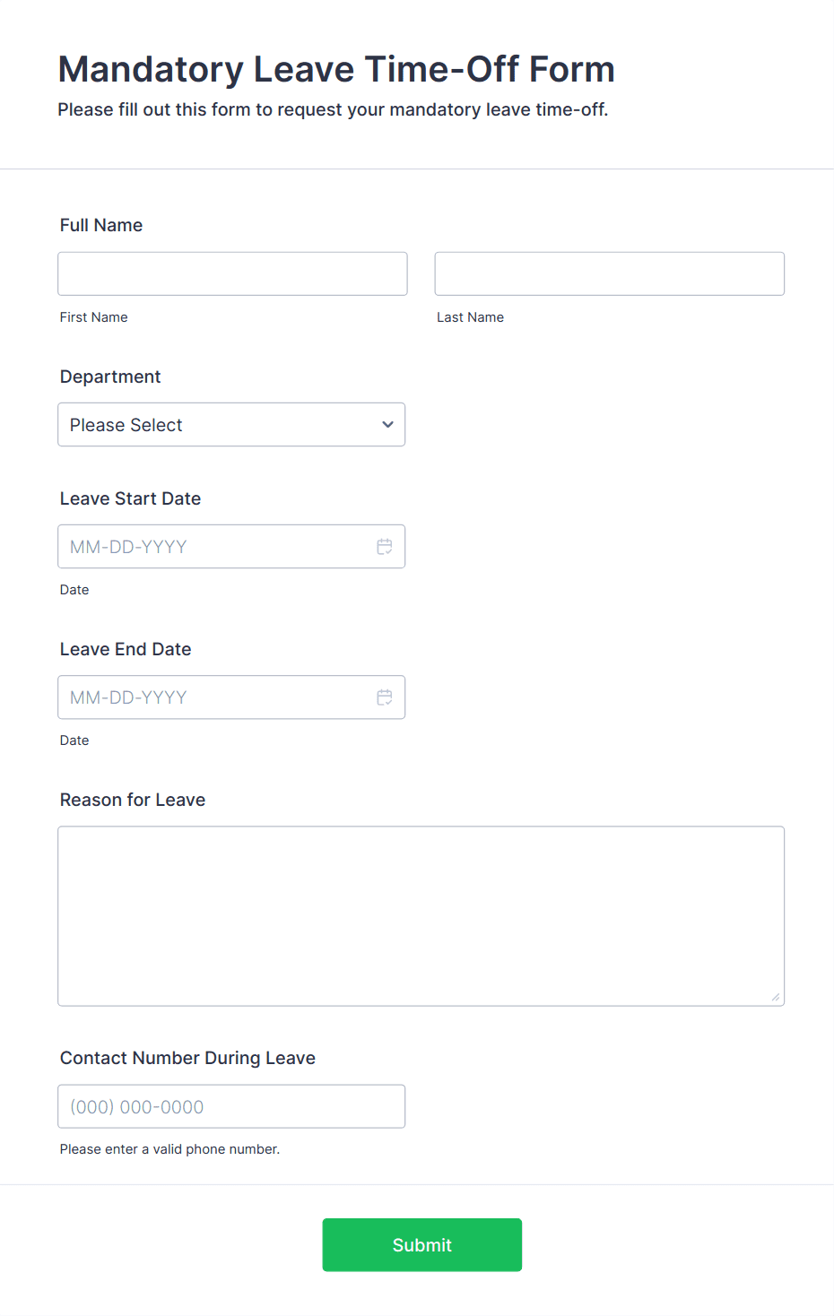 Mandatory Leave Time-Off Form Template | Jotform