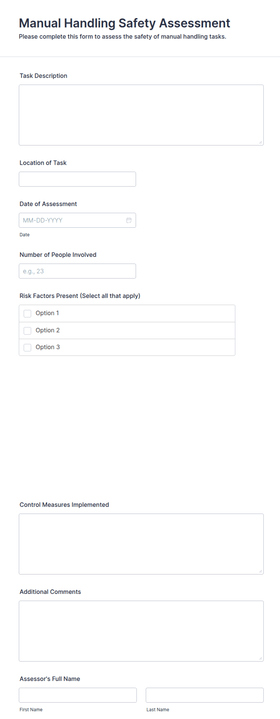 Manual Handling Safety Assessment Form Template | Jotform