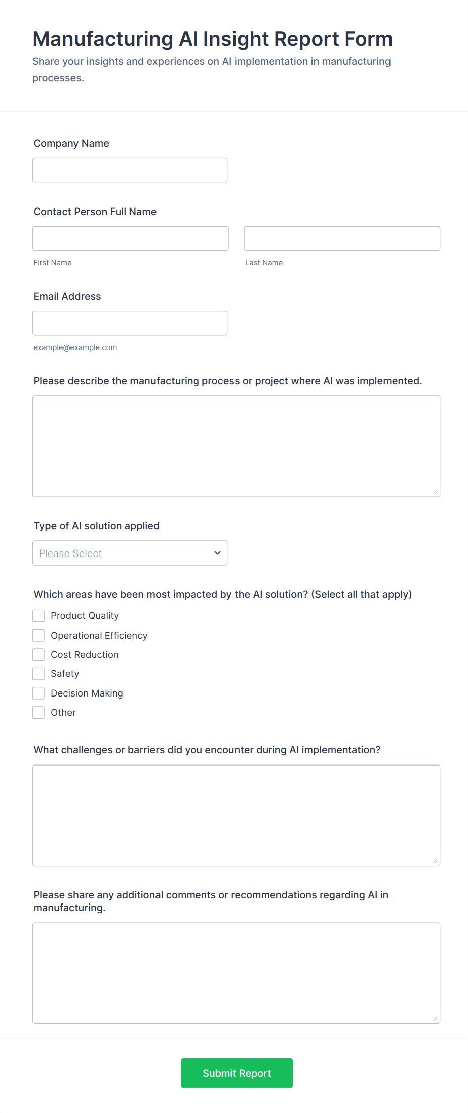 Manufacturing AI Insight Report Form Template | Jotform