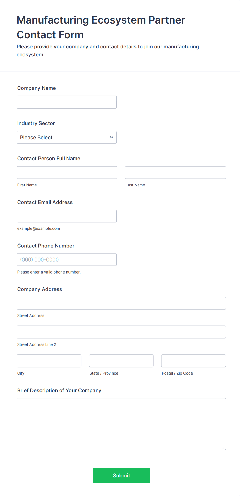 Manufacturing Ecosystem Partner Contact Form Template | Jotform