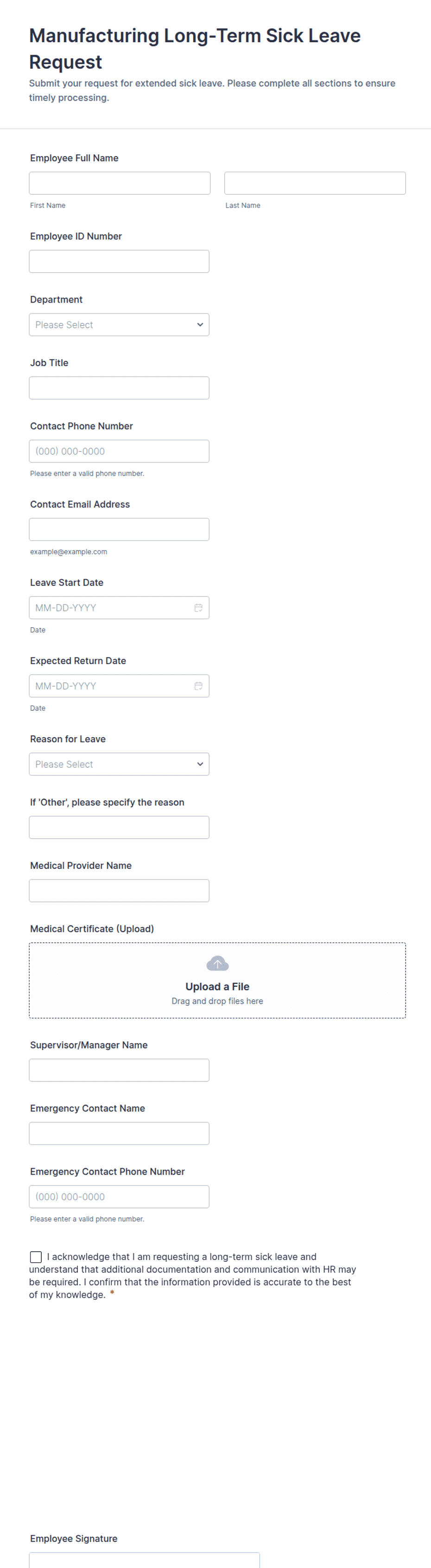 Manufacturing Long-Term Sick Leave Request Form Template | Jotform