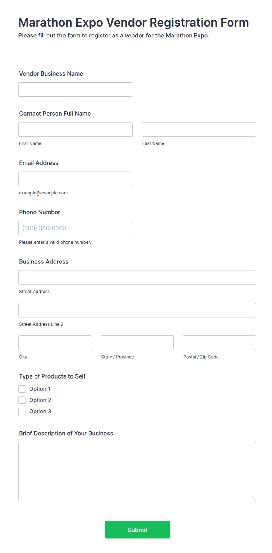 Marathon Expo Vendor Registration Form Template | Jotform