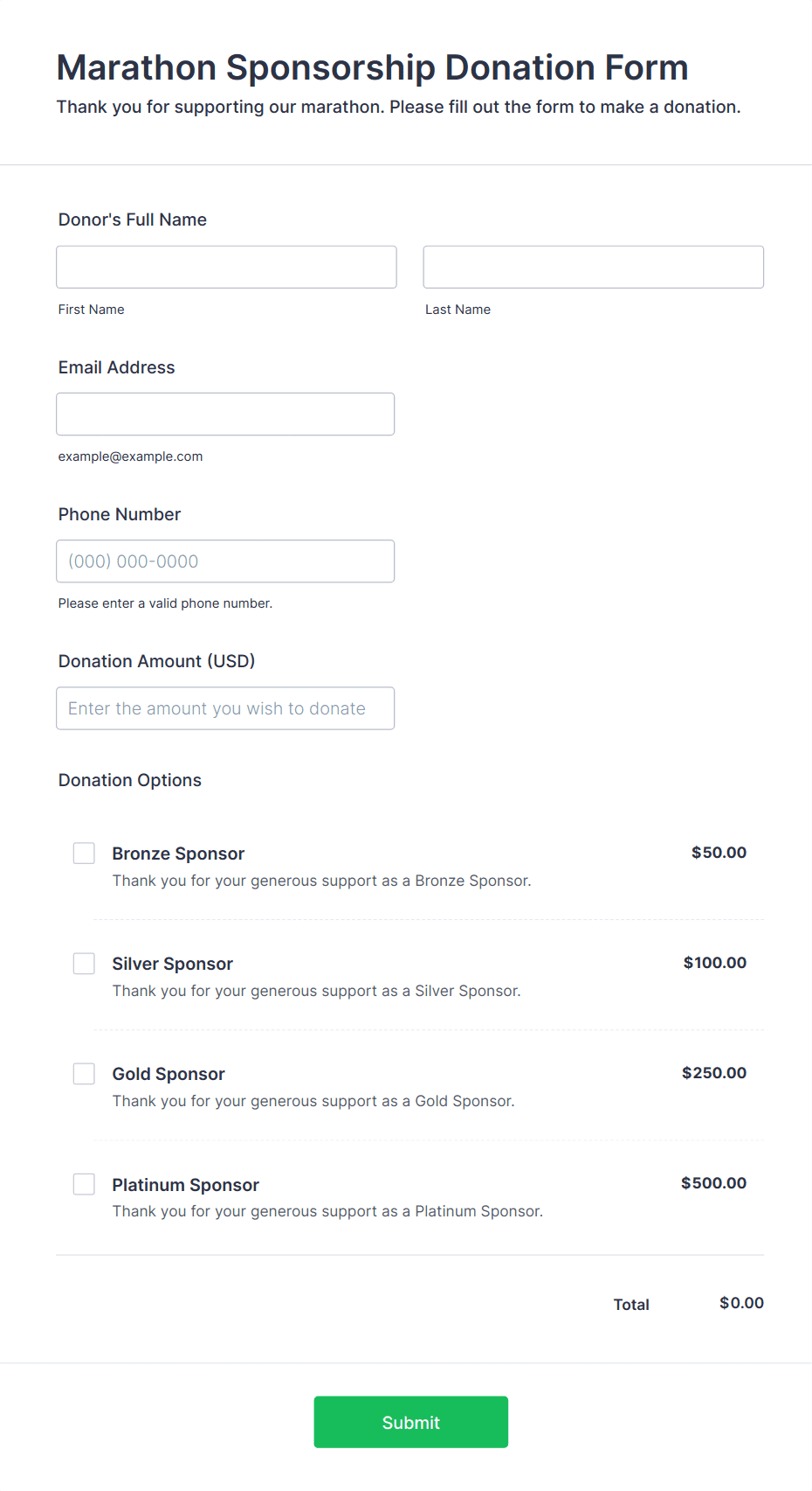 Marathon Sponsorship Donation Form Template | Jotform