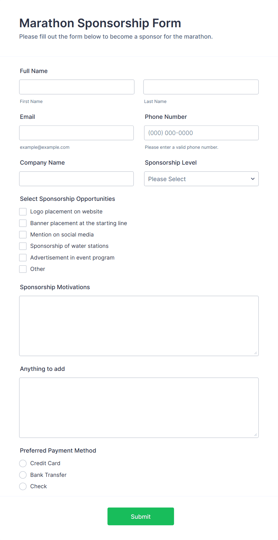 Marathon Sponsorship Form Template | Jotform